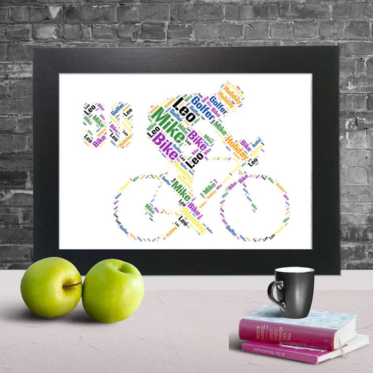 Personalised Bike 50th word art print - word art prints - word art app