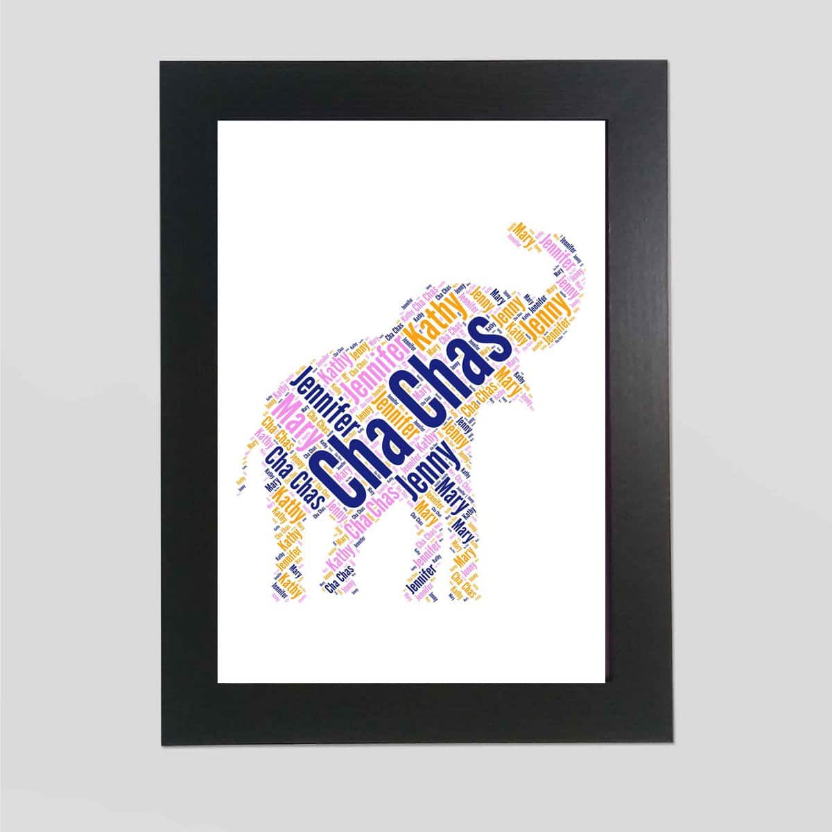 Personalised Elephant word art print - word art prints - word art app
